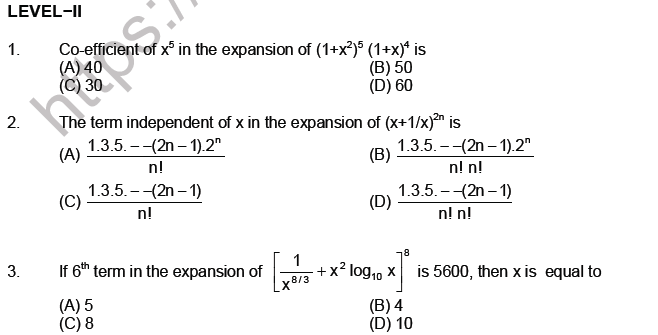 JEE Mathematics Binomial Theorem MCQs Set C with Answers